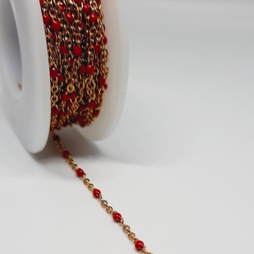 Cadena dorada de acero inoxidable puntos rojos pequeños – TIENDA ...
